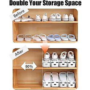 YIHATA Shoe Slots Organizer 20 Pack, Adjustable Shoe Stacker Space Savers 50%, Upgrade Double Deck Shoe Rack Holder for Closet Organization, White