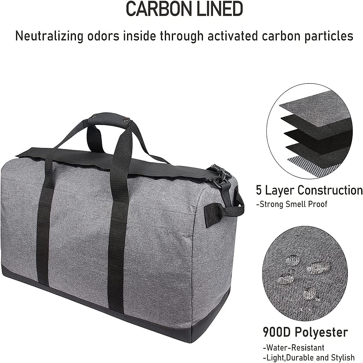 FIREDOG Smell Proof Duffle Bag, Large Smell Proof Bag for Travel Storage(21.5”x10”x12”)