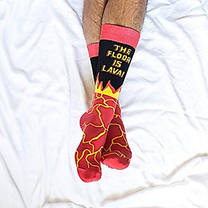 The Floor Is Lava Socks Funny Novelty Crazy Fun Gift for Him Sarcastic Saying (Red) - Mens (7-12)
