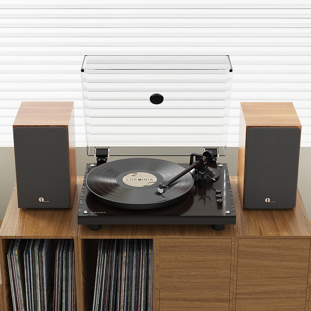 1 by ONE Bluetooth Bookshelf Speakers, Active 2 Way Speakers with 60 Watts RMS, 100 Watts Peak Power, Turntable Speakers with RCA x 2/Bluetooth/Coaxial/Optical