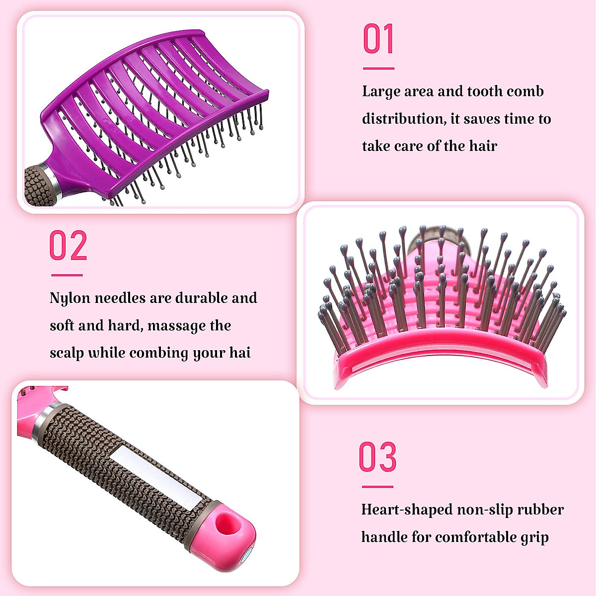 Patelai 4 Pieces Vent Hair Brushes Detangling Curved Brushes Massage Vented Styling Hair Comb Barber Hairdressing for Women,4 Color