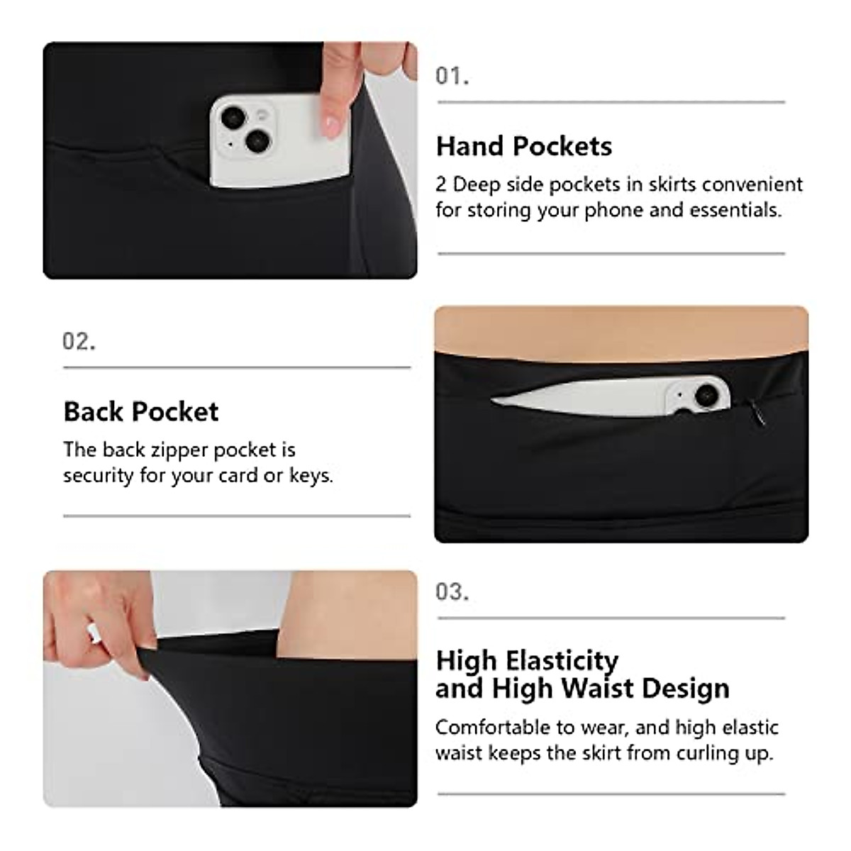 Womens Skirts Skorts Modest Knee Length Skirts Athletic Midi Active Running Skirt Black X-Large