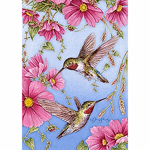 Toland Home Garden 117158 Hummingbirds with Pink Hummingbird Flag 12x18 Inch Double Sided Hummingbird Garden Flag for Outdoor House Bird Flag Yard Decoration