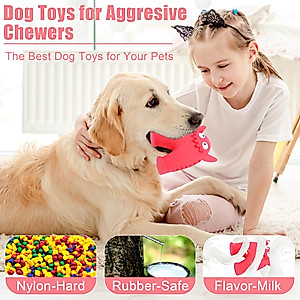 MADDEMCUTE Squeaky Dog Toys for Aggressive Chewers,Durable Interactive Dog Chew Toy for Small Dogs,Natural Rubber Teeth Cleaning Puppy Treat Toys(Pink)