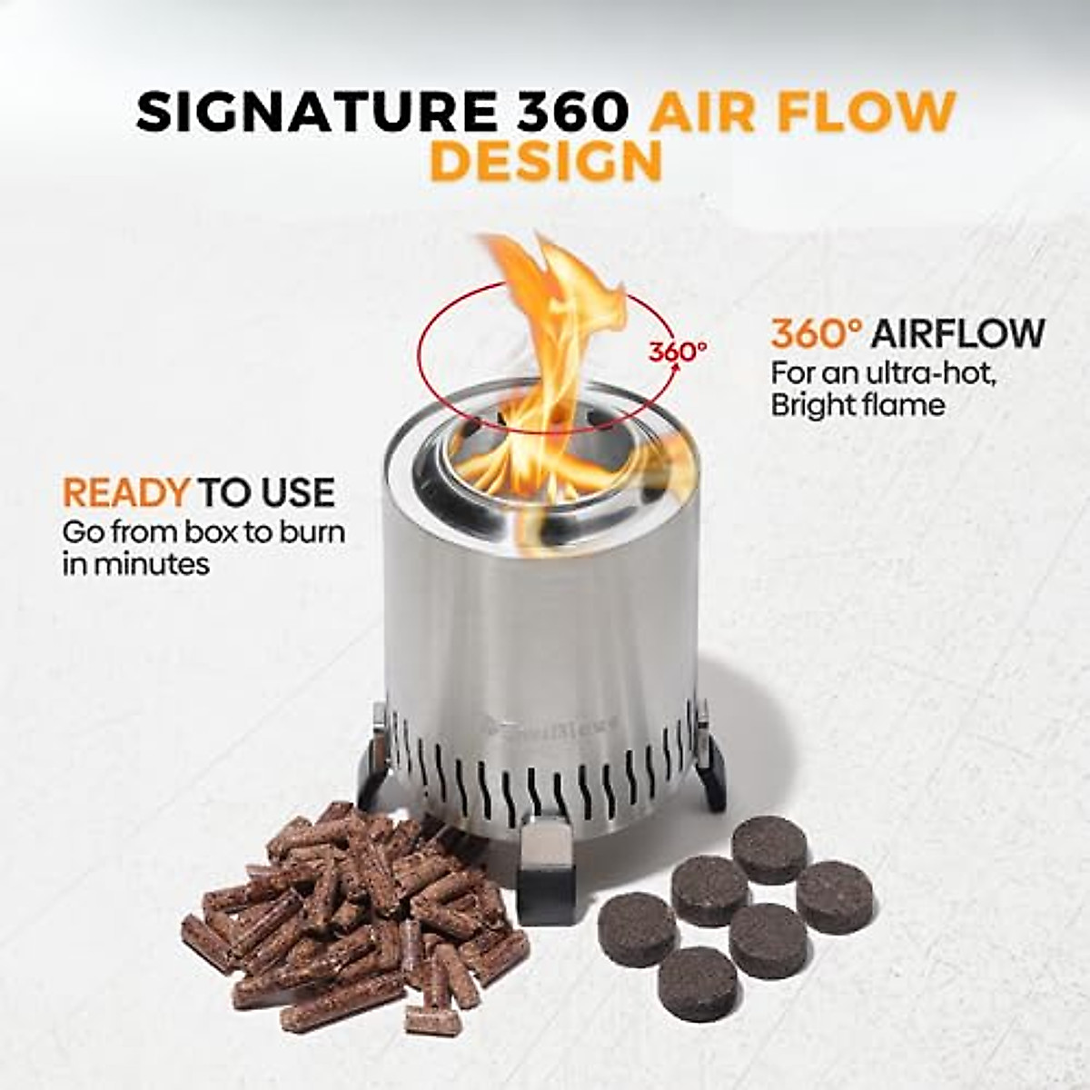 Tabletop Fire Pit with Stand, Mini Outdoor Smokeless Firepit, for Backyard, Patio, or Camping, Travel Bag, (6) Firestarters, & Wood Pellets Included