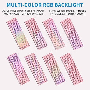chuangquan CQ009 Mechanical Wireless/Wired Gaming Keyboard Bluetooth 5.0 RGB Backlit Red Switch Compact 69 Keys Compatible with PC, Laptop and Smartphone (Pink)