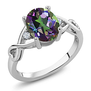 Gem Stone King 925 Sterling Silver Green Mystic Topaz Women Engagement Ring (1.89 Ct Oval, Available in size 5, 6, 7, 8, 9)