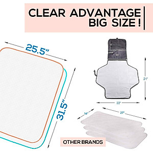 Portable Changing Pad - Waterproof Reusable Baby Changing Mats for Girls Boys - Large Size 25.5”x31.5” Pack of 2 - Reinforced Seams & Free Storage Bag - Change Diaper Mat On The Go - Warranty 2 y