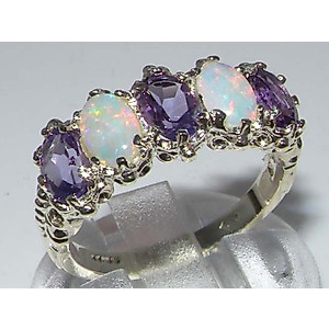 LetsBuyGold 925 Sterling Silver Real Genuine Amethyst and Opal Womens Promise Ring - Size 9