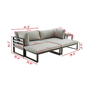 Festival Depot 5 Pieces Patio Furniture Outdoor Conversation Set Metal Corner Sectional Sofa Couch Patio Armrest Chair Cushioned Lounger Dining Coffee Side Table with Ottomans