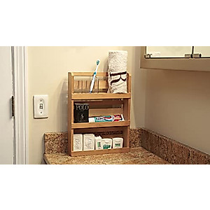 Lipper International Bamboo Wood 3-Tier Spice Rack 8840 - Space Saving 12" x 2.3" Vertical Storage for Spices or Craft Supplies - Attached Ring Hangers, Easy Hand Wash Maintenance