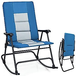 Giantex Camping Rocking Chair Fold-able Oversized with Padded Armrest and Seat Folding Lawn Chair 350 lbs Weight Capacity for Outdoor, Patio, Lawn, Backyard, Garden Portable Chair (1, Blue)