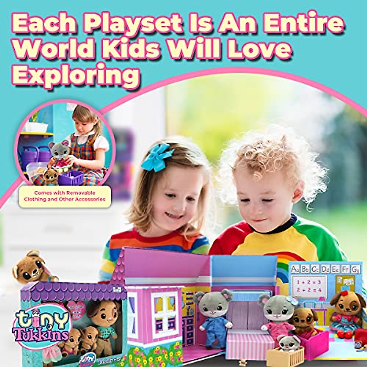 Tiny Tukkins Doggy Family Stuffed Animal Preschool Playset- Play Preschool Set for Girls & Toddlers Includes Big Sister and Baby Stuffed Animal Dog- Made from Kid-Friendly Materials