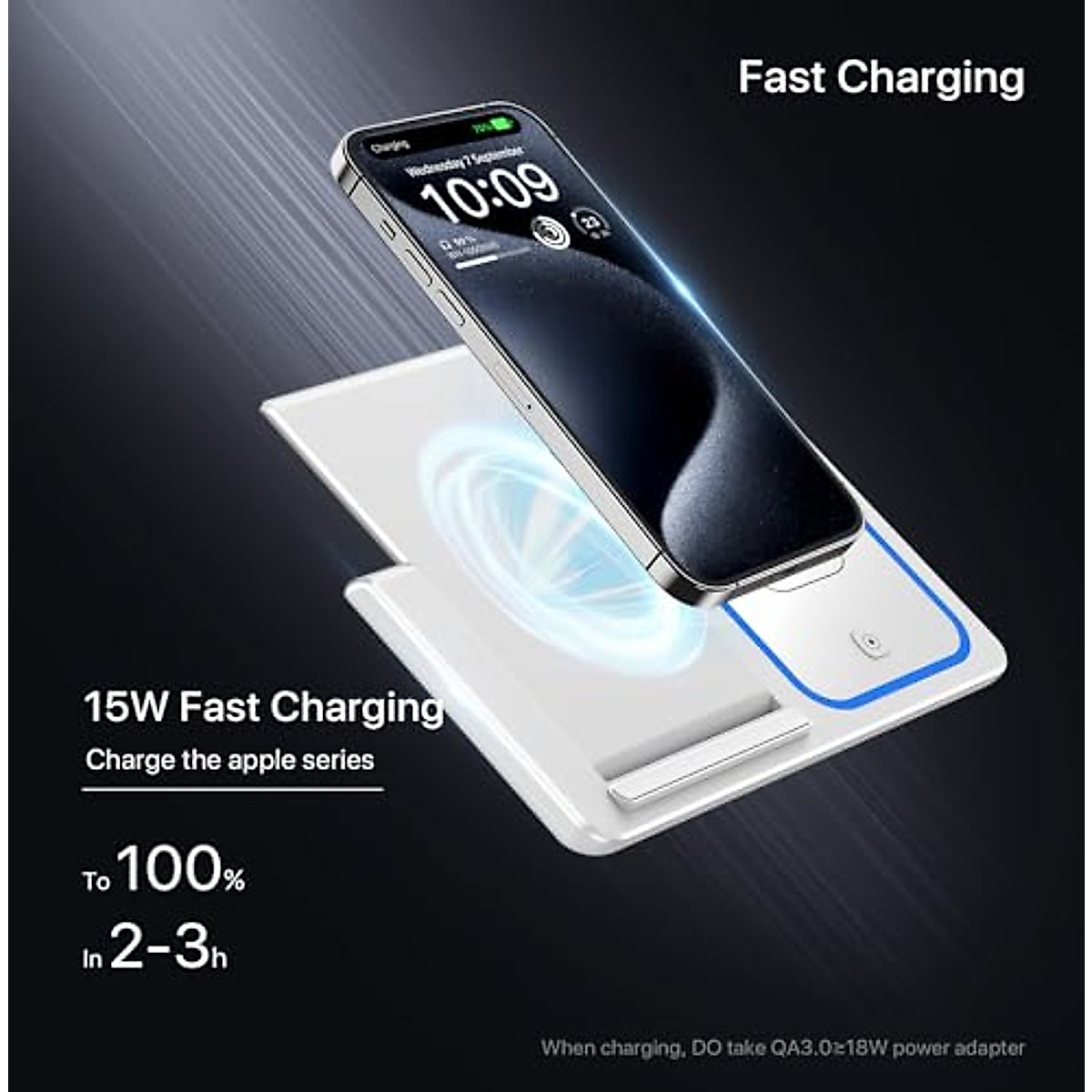 Wireless Charger, 3 in 1 15W Fast Charging Dock Stand for iPhone 15/14/13/12/11/Pro Max/XS/XR/X/8 Plus/8, Compatible with Apple Watch Series and AirPods 3/2/Pro （White）