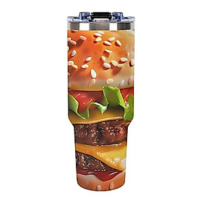 Cheeseburger Fast Food Pattern 40 Oz Tumbler Insulated Stainless Steel Water Bottle Travel Mug Car Cup with Handle And Straw