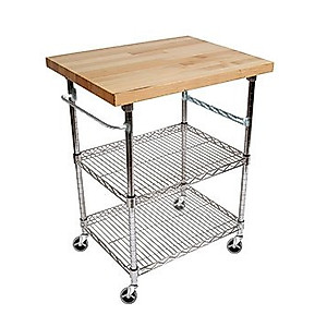 3 Tier Gourmet Cart with 20" Deep x 28" Wide Maple Butcher Block Top