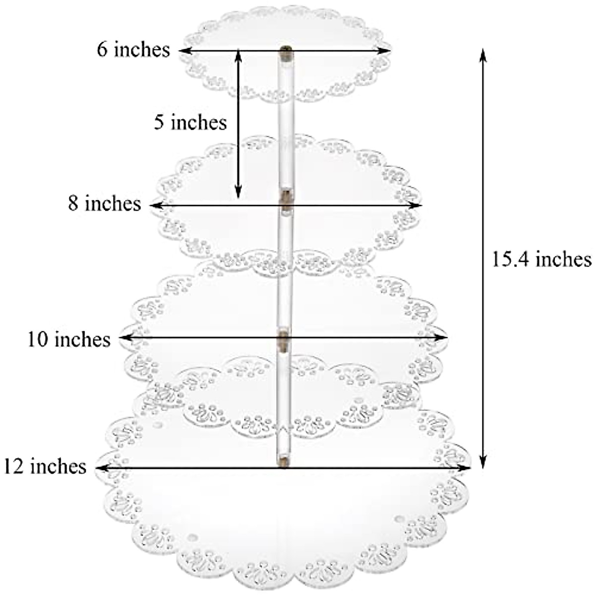Coloch 4-Tier Acrylic Cupcake Display Stand for 45 Cupcakes, Clear Round Dessert Pastry Tower Stand Cake Stand for Birthday, Wedding, Party, Buffet, Cafe, Bar Decor, 6/8/10/12 Inch