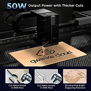 Gweike Cloud Pro II Laser Engraver with Rotary, 50W Output Power Laser Cutter Support LightBurn, 0.025mm Compressed Spot Higher Accuracy DIY Laser Engraving Machine for Wood, Metal, Acrylic, Leather