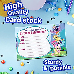 Set of 20 Pony Little -Themed Happy Birthday Invitation Cards & Envelopes - Lightweight (240g), Postcard Style Invites for the Perfect Party Pack