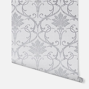 Arthouse ArtiSTICK Divine Damask Gray Peel and Stick Self Adhesive Wallpaper 6m/19.6 Foot Long - Great for Upcycling Furniture - Cabinets Kitchen Drawers Shelves - Peel & Stick Non Woven 300217