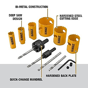 DEWALT Bi-Metal Hole Saw Kit for Wood, Metal and Plastic (D180001)