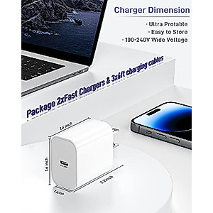 20W USB C Fast Charger for iPad Pro 12.9, iPad Pro 11 inch 2021/2020/2018, iPad Air 5th/4th 10.9 inch 2022/2020, iPad Mini 6 Generation & PD Wall Charger with 6ft USB C to C Charging Cable (2 Pack)