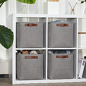 DULLEMELO Collapsible Bundle Baskets 4 Cube Baskets 11"x11"x11" + 2 Narrow Baskets 15"x6"x5.5"（Grey)