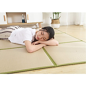 MYOYAY 71'' x 71'' Tatami Mat Rattan Japanese Floor Mats 0.47'' Thick Igusa Tatami Futon Mattress Non-Slip Breathable Memory Foam Tatami Area Rug Mat Bedroom Yoga Zen Sleeping Crawling(Green)