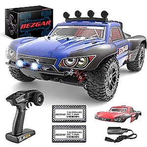 BEZGAR HS181 Hobby Grade 1:18 Scale Remote Control Trucks-4WD Top Speed 35 Km/h All Terrains Off Road Short Course Rc Truck,Waterproof RC Car with 2 Rechargeable Batteries for Kids and Adults