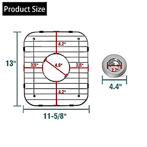 Sink Protectors for Kitchen Sink 13" x 11-5/8", 304 Stainless Steel Sink Grid protectors for Kitchen Sink with Certer Drain Hole, Metal Protector for Sink with Sink Strainers (Center Drain)