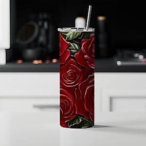 red roses insulated tumblers coffee cup Gift，red roses Drinking Glasses-Tea Cup-Coffee Mug tumbler with lid and straw 20 oz insulated tumbler cups
