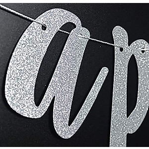 Happily Ever After Silver Glitter Bunting Banner, Engagement, Bridal Shower, Wedding Party Photo Booth Props Signs,Pre-Strung Cursive Bunting (Silver)