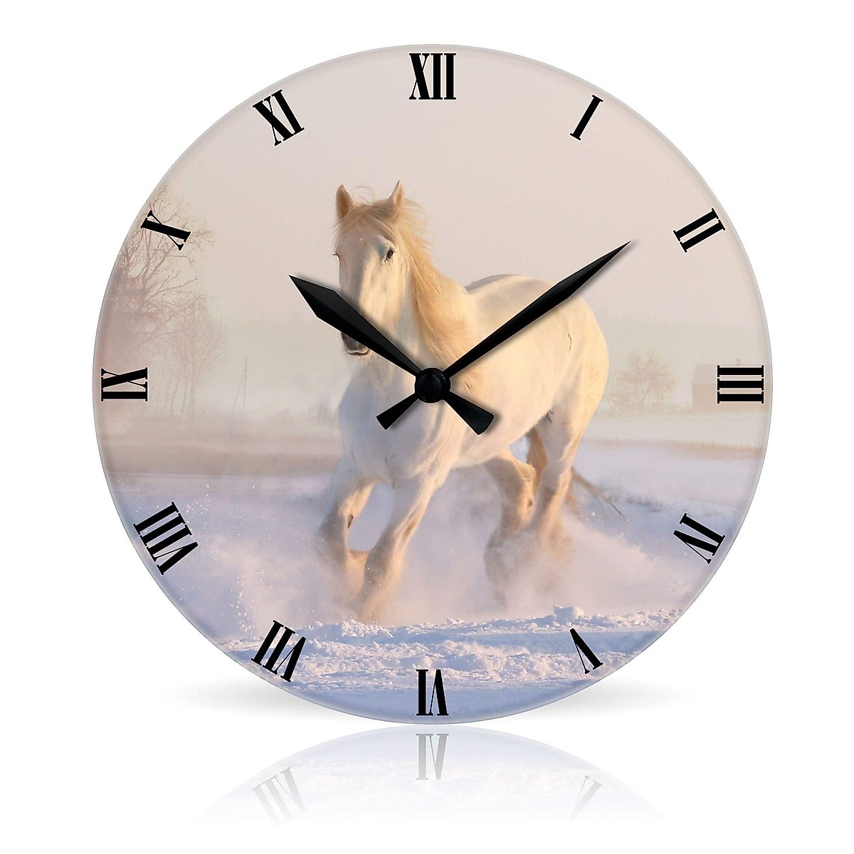 White Horse 10.75" Round Acrylic Wall Clock