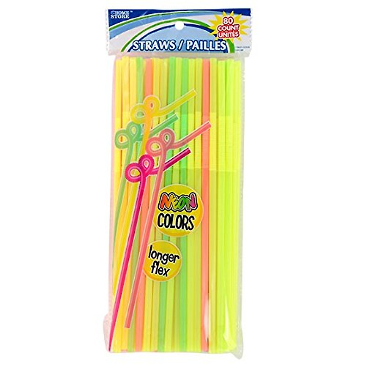 Neon-Colored Super Flexible Straws, 80 Count