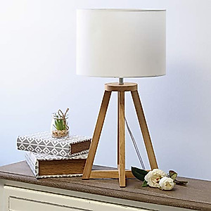 Simple Designs LT1069-NWH Interlocked Triangular Wood Fabric Shade Table Lamp, Natural/White 9.88 x 9.88 x 19.13