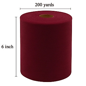Burgundy Tulle Fabric Rolls 6 Inch by 200 Yards (600 feet) Fabric Spool Tulle Ribbon for DIY Burgundy Tutu Bow Baby Shower Birthday Party Wedding Decorations Craft Supplies