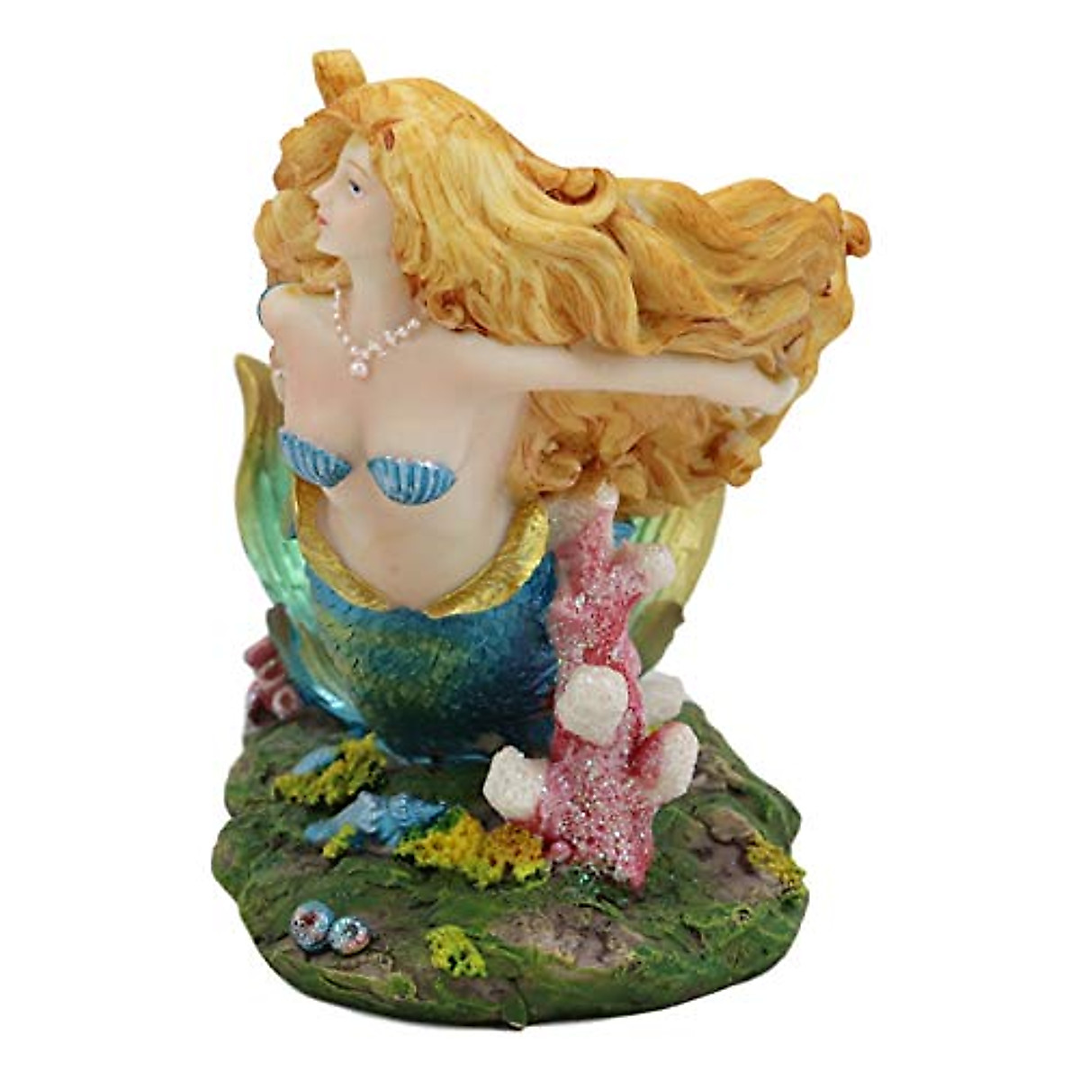 Ebros Nautical Coastal Beach Colorful Blonde Mermaid with Shimmering Blue Tail Swimming by Corals Wine Holder Display Figurine Resin Sea Siren Kitchen Decor Party Centerpiece Ocean Reef Nymph Statue