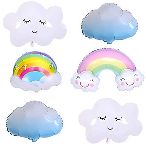 Rainbow Cloud Mylar Balloons Smile Cloud Aluminum Foil Balloons for Baby Shower Rainbow Themed Party Birthday Decoration Supplies 6PCS