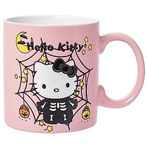 Silver Buffalo Sanrio Hello Kitty Halloween Skeleton Web Wax Resist Ceramic Mug, 20 Ounces