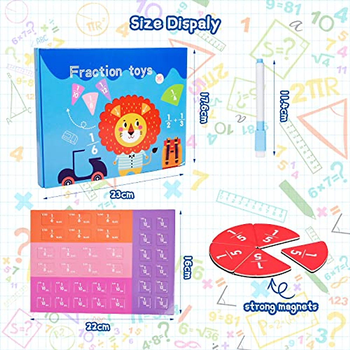 Fennoral 110PCS Fraction Manipulatives,Rainbow Magnetic Fraction Tiles Circles Activity Set Teacher Supplies,Homeschool Supplies Math Manipulatives for Elementary School Home