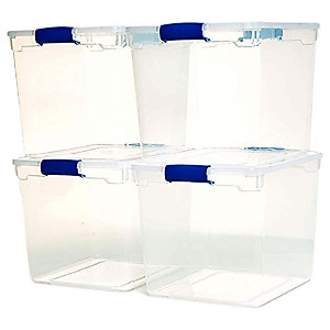 HOMZ Heavy Duty Modular Clear Plastic Stackable Storage Tote Containers with Latching and Locking Lids, 31 Quart Capacity, 12 Pack