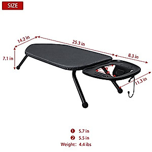 Duwee 14"x25" Table Top Ironing Board with Thicken Felt Padding, Metallic Cover, Solid Iron Rest (Black)