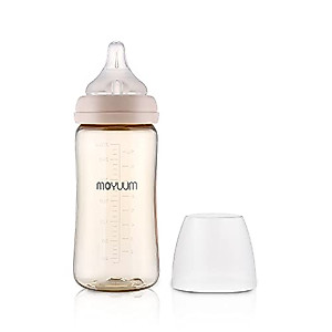 MOYUUM PPSU All in One Feeding Bottle, Stage 2, Medium Flow, 9oz (Beige)