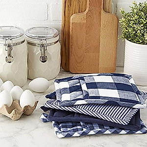 DII Gingham Check Kitchen Collection, Navy, Potholder Set