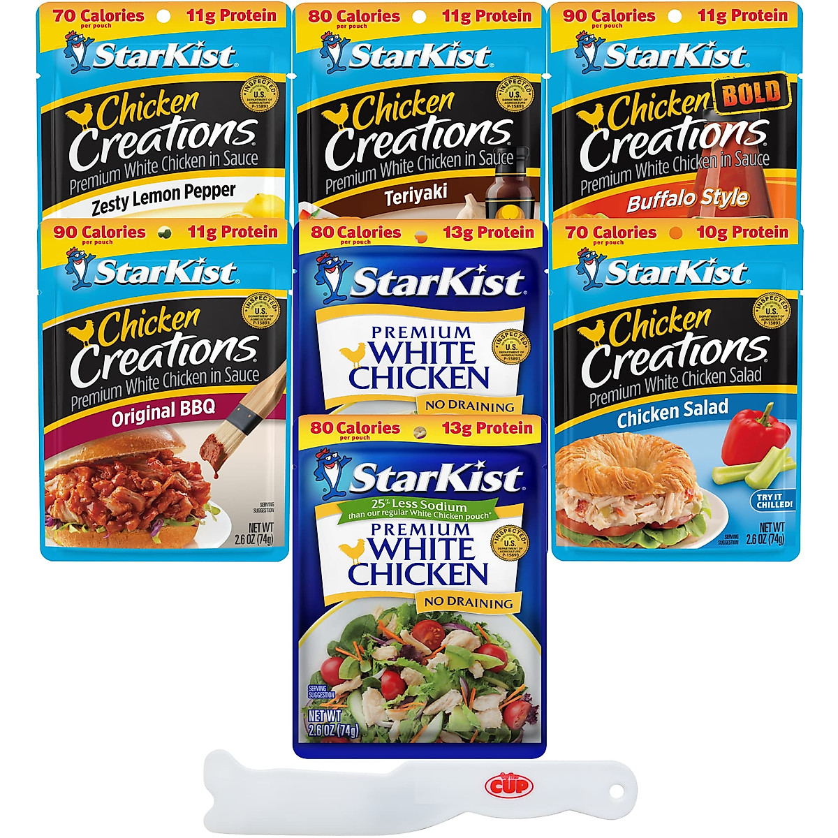 Starkist Chicken Creations, 7 Flavor Variety (Pack of 7) with By The Cup Spatula Knife