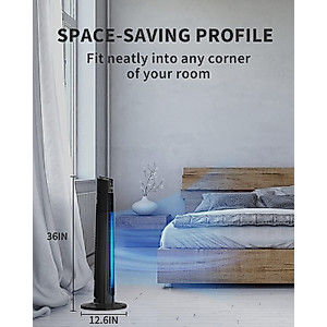 VEOHAUT Tower Fan-Oscillating Fan for Home, Quiet, Cooling, LED Display, 12-Hour Timer, 36'' Electric Black Standing Bladeless Fan with Remote for Bedroom, House, Office, Living Room