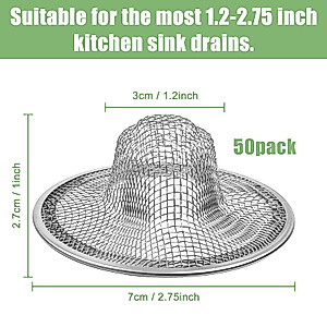 50pcs Mesh Sink Strainer, 2.75" Top/1" Stainless Steel Slop Basket Filter Trap, Metal Bathtub Kitchen Drain Strainer, Hair Basket Drain - Fits Most Kitchen Sinks, Bathroom Sinks,Shower Drains