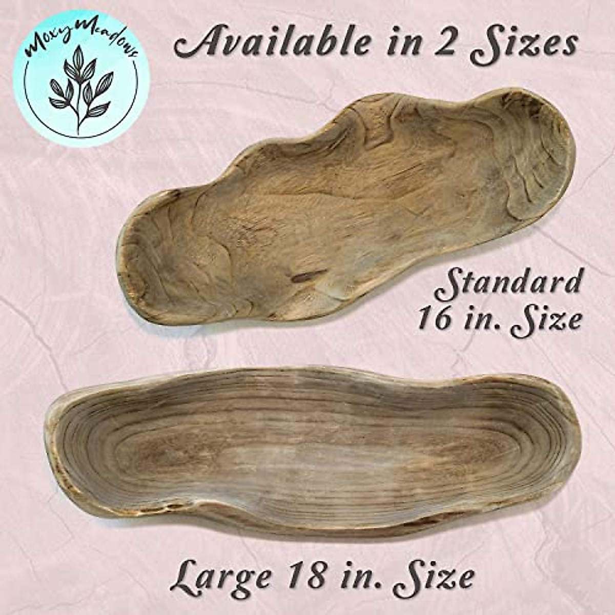 Moxy Meadows Large Wooden Dough Bowl - 18" long Wooden Decorative Bowl, great as a Centerpiece Bowl, Bread Bowl or Farmhouse Décor. Add style to your home with our wooden dough bowls for décor.