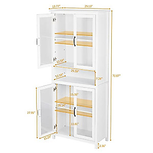 SSLine 5-Tier Bookshelf Bookcase with 4 Doors,71'' Wooden Tall Storage Cabinet with Open Storage and Spray Paint Acrylic Door,Adjustable Shelves for Living Room Bedroom Study Office Book Organizer