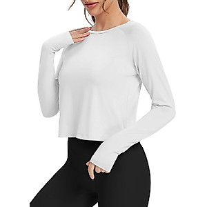 Bestisun Long Sleeve Workout Shirts Yoga Dance Top Split Back Gym Tennis Sports Exercise Training Shirt Women Stretch Fitness Crop Tops White M